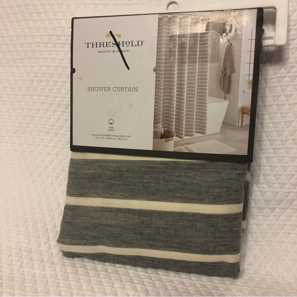 Threshold | Bath | Nwt Threshold Stripe Shower Curtain Radiant Gray ...